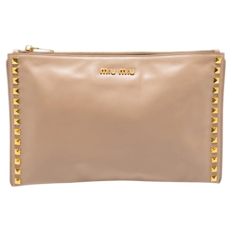 Miu Miu Beige Leather Studded Clutch For Sale at 1stDibs
