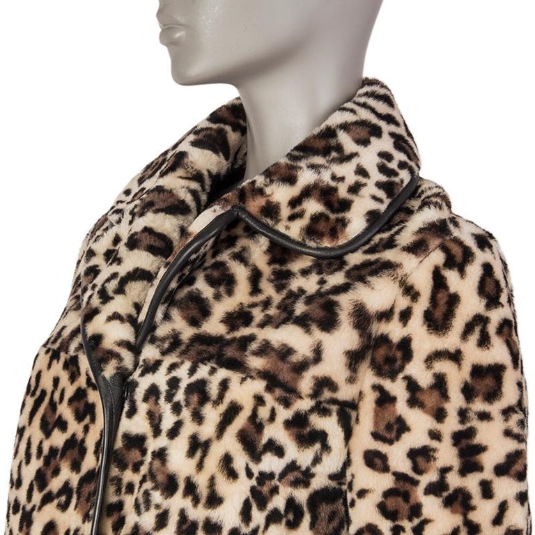 MIU MIU beige LEOPARD PRINT SHEARLING Peacoat Coat Jacket 42 M at 1stDibs