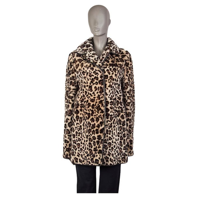 MIU MIU beige LEOPARD PRINT SHEARLING Peacoat Coat Jacket 42 M at 1stDibs