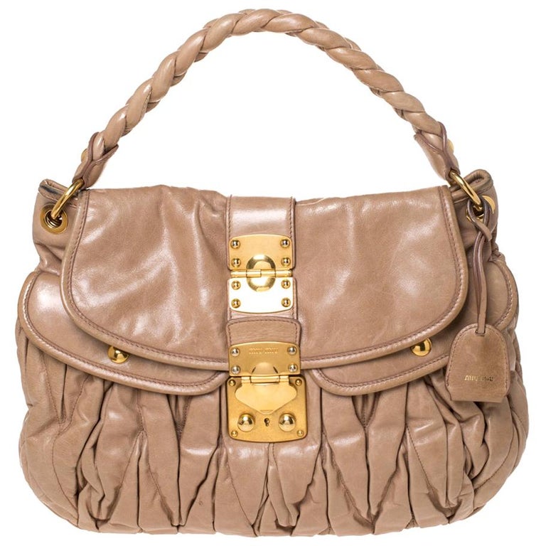 Miu Miu Beige Matelasse Leather Coffer Hobo at 1stDibs