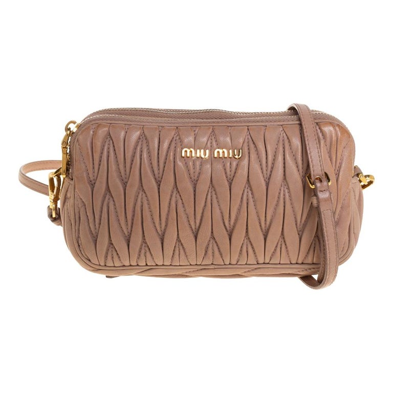 Miu Miu Beige Matelasse Leather Double Zip Crossbody Bag at 1stDibs