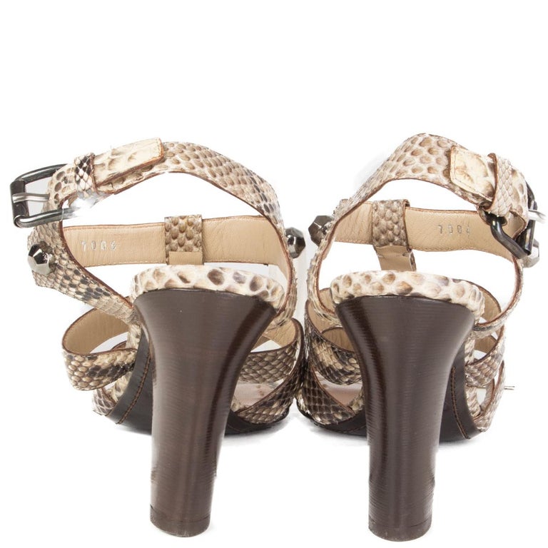 MIU MIU beige STUDDED PYTHON GLADIATOR Sandals Shoes 39 For Sale at 1stDibs