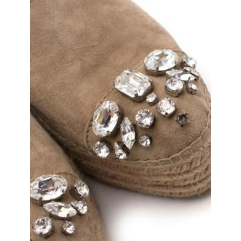 Miu Miu Beige Suede Crystal-embellished Espadrille Flatform For Sale at ...