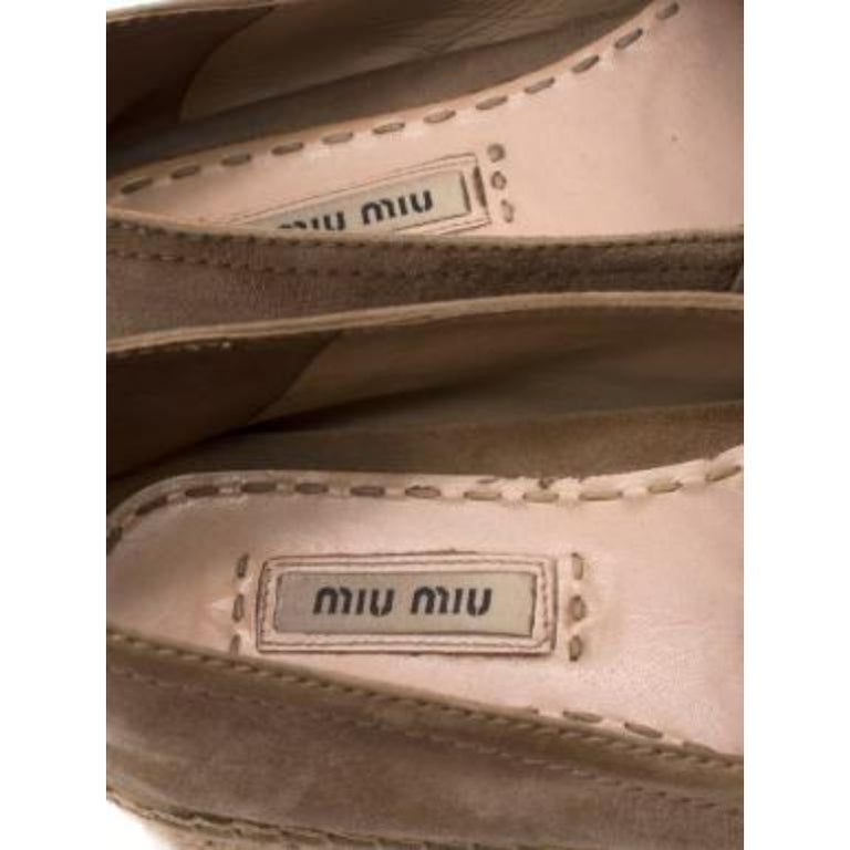 Miu Miu Beige Suede Crystal-embellished Espadrille Flatform For Sale at ...