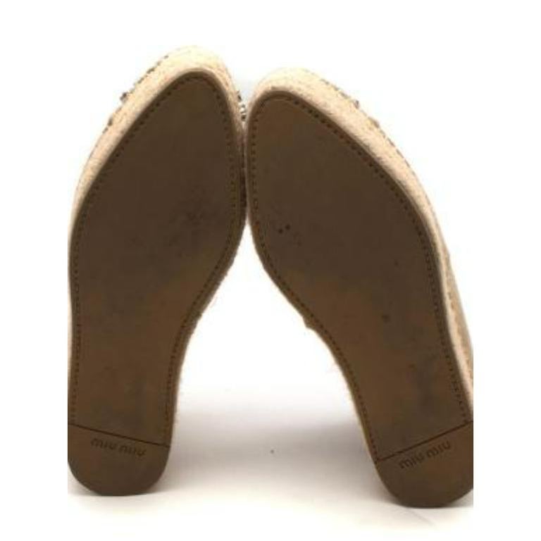 Miu Miu Beige Suede Crystal-embellished Espadrille Flatform For Sale at ...