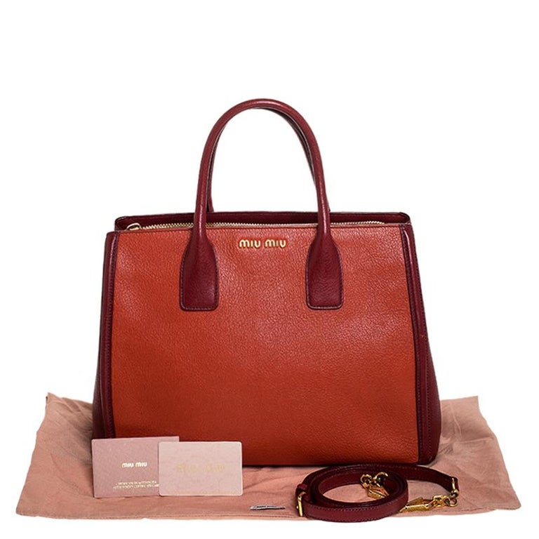 Miu Miu Bicolor Leather Madras Tote For Sale at 1stDibs