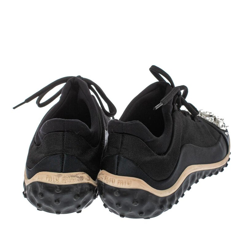 Miu Miu Black Fabric Crystal Embellished Low Top Sneakers Size 38 at 1stDibs
