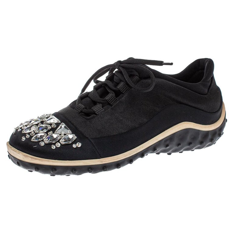 Miu Miu Black Fabric Crystal Embellished Low Top Sneakers Size 38 at 1stDibs