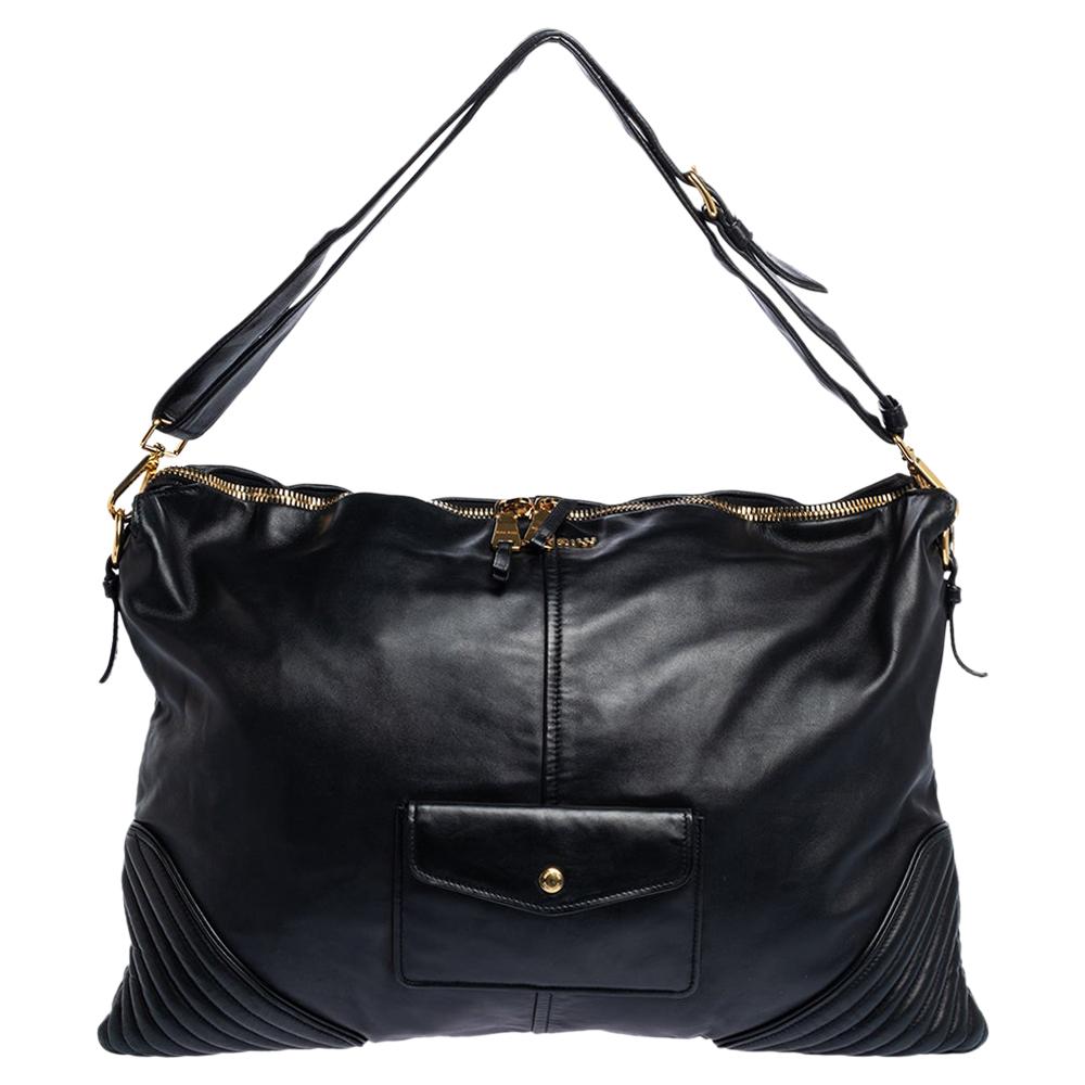 Miu Miu Black Leather Biker Cloud Hobo For Sale at 1stDibs