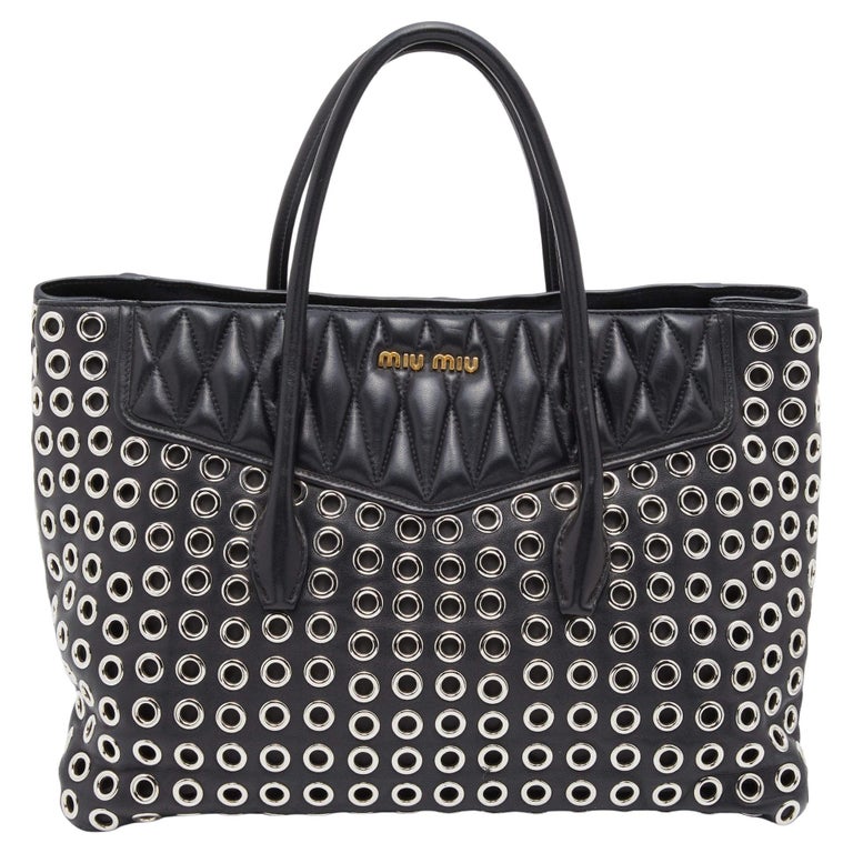 Miu Miu Black Leather Grommet Biker Tote For Sale at 1stDibs