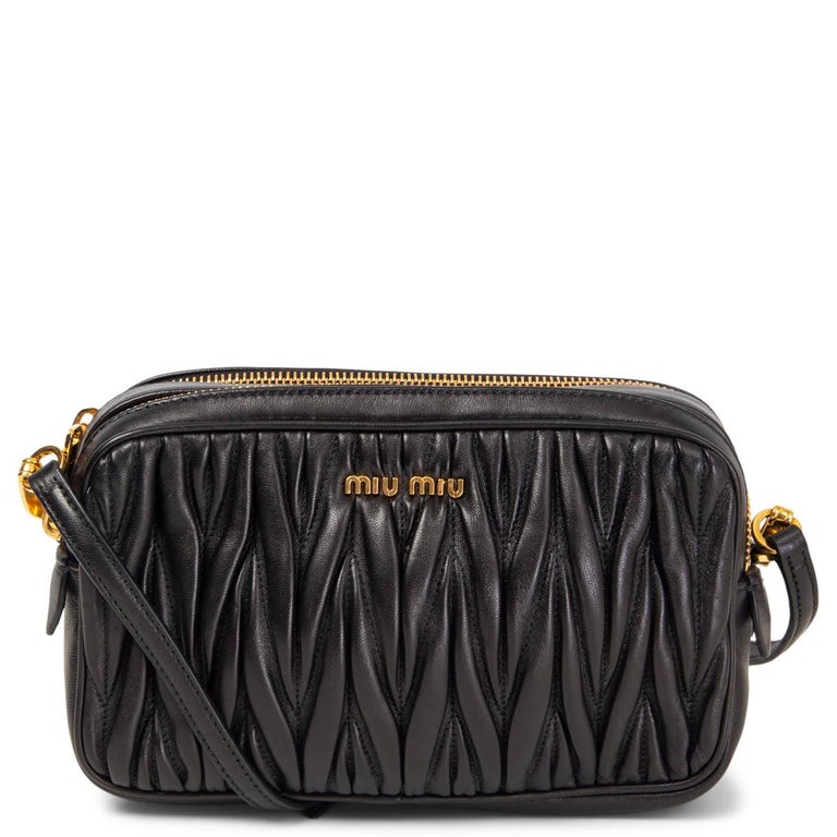 MIU MIU black leather MATELASSE DOUBLE ZIP CAMERA Crossbody Bag at 1stDibs