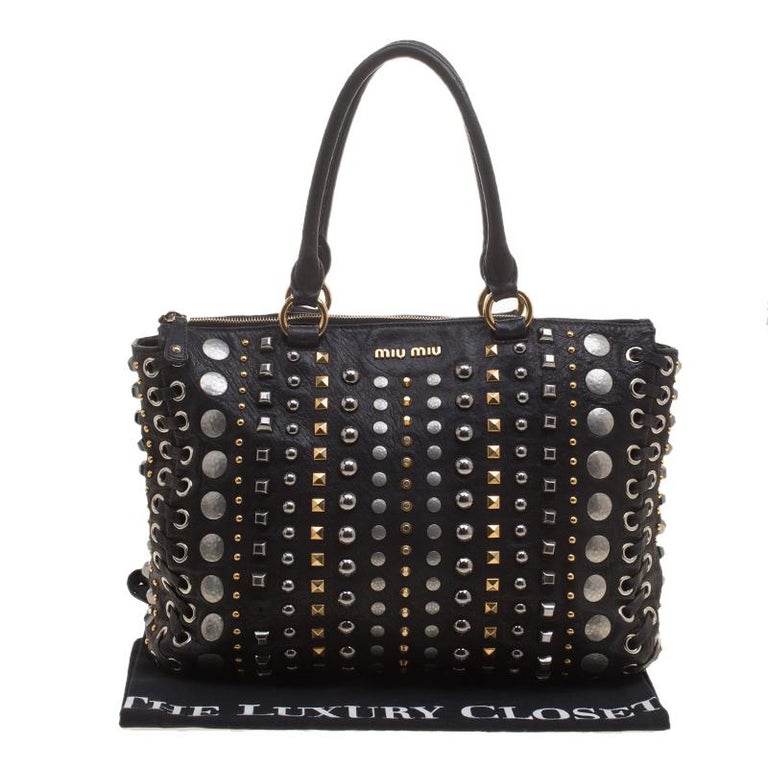 Miu Miu Black Leather Studded Monk Bag For Sale at 1stDibs | miu miu ...
