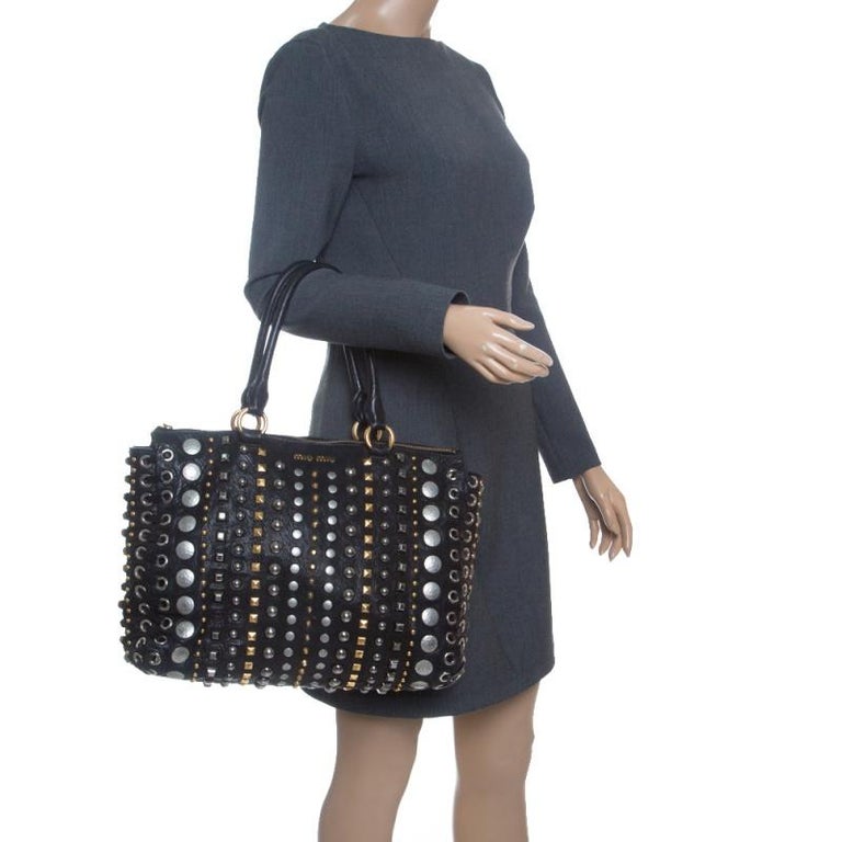 Miu Miu Black Leather Studded Monk Bag For Sale at 1stDibs | miu miu ...