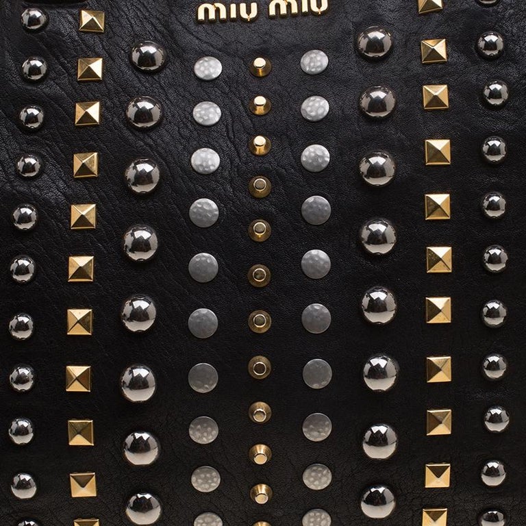 Miu Miu Black Leather Studded Monk Bag For Sale at 1stDibs | miu miu ...