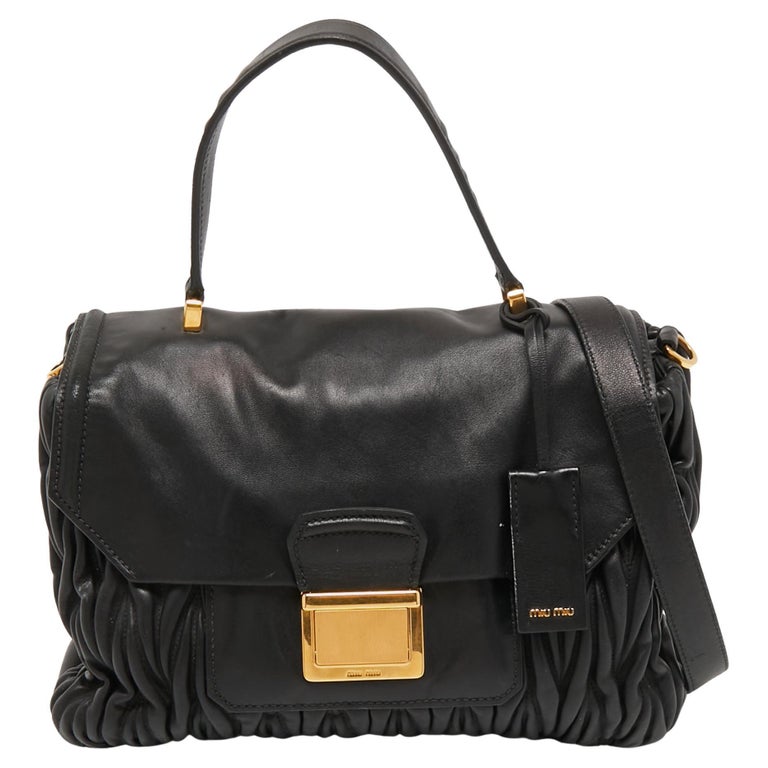 Miu Miu Black Matelassé Leather Push Lock Flap Top Handle Bag For Sale at 1stDibs