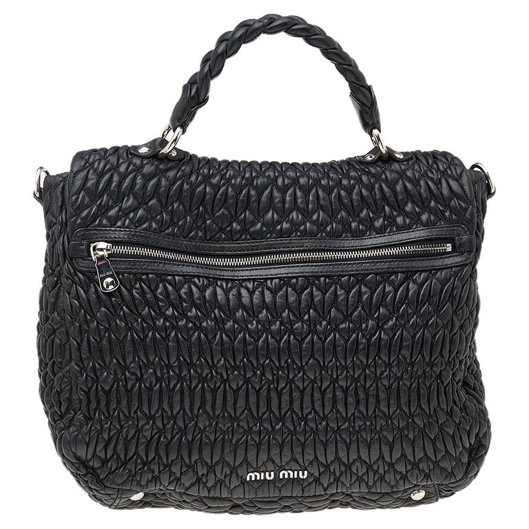 Miu Miu Black Matelassé Leather Turnlock Flap Top Handle Bag For Sale ...