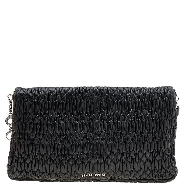 Miu Miu Black Matelassé Nappa Leather Crystal Shoulder Bag at 1stDibs