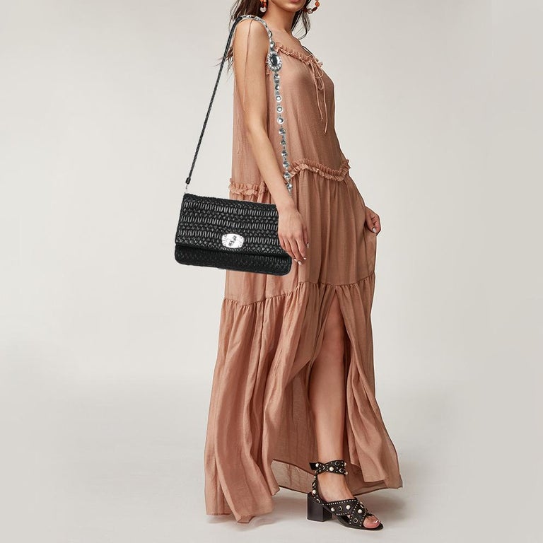 Miu Miu Black Matelassé Nappa Leather Crystal Shoulder Bag at 1stDibs