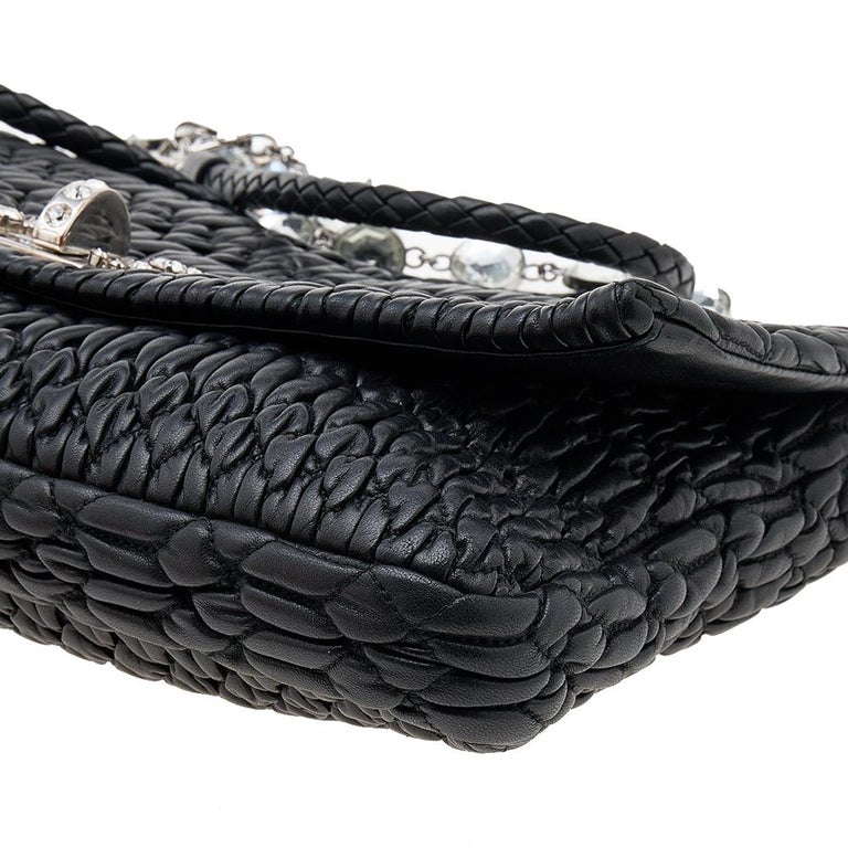 Miu Miu Black Matelassé Nappa Leather Crystal Shoulder Bag at 1stDibs
