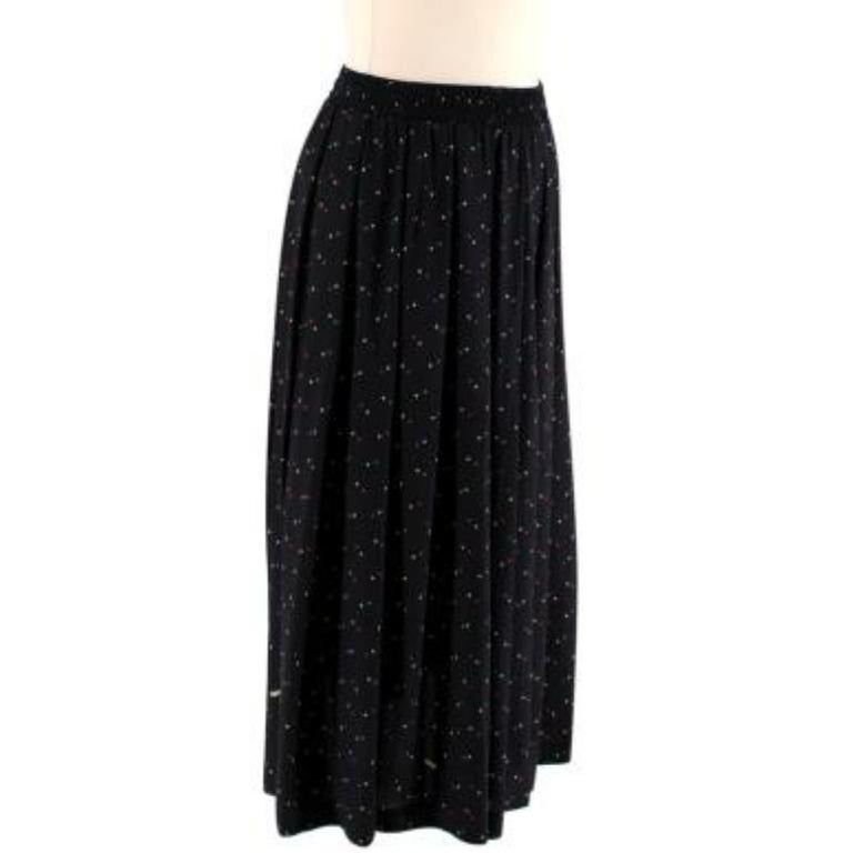 Miu Miu Black Mirco-Star Print Silk Crepe de Chine Midi Skirt For Sale at 1stDibs
