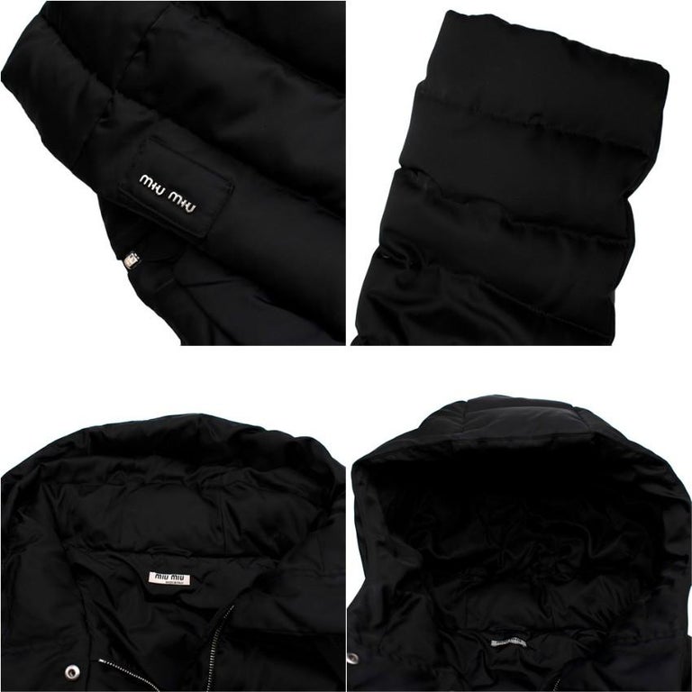 Miu Miu Black Nylon Quilted Hooded Puffer Jacket - Size US 0-2 For Sale ...