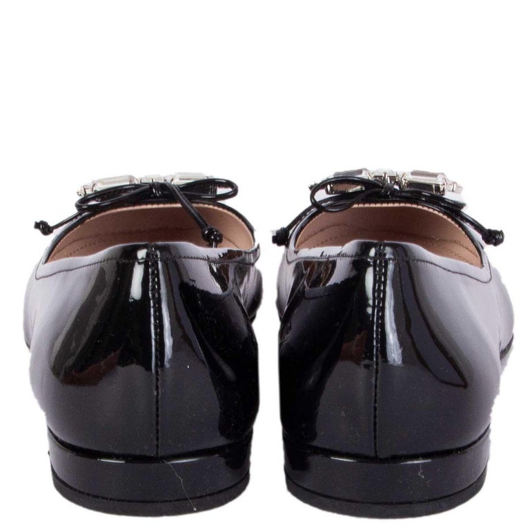 MIU MIU black patent leather CRYSTAL EMBELLISHED Ballet Flats Shoes 37 For Sale at 1stDibs