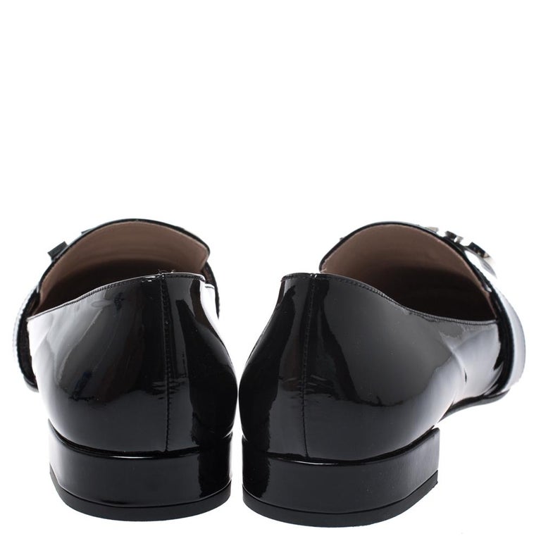 Miu Miu Black Patent Leather Crystal Embellshed Logo Ballet Flats Size 35 at 1stDibs