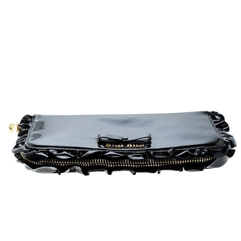 Miu Miu Black Patent Leather Ruffle Zip Around Wallet For Sale at 1stDibs