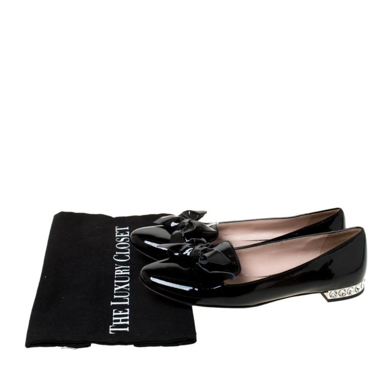 Miu Miu Black Patent Leather Studded Bow Ballet Flats Size 37.5 at 1stDibs