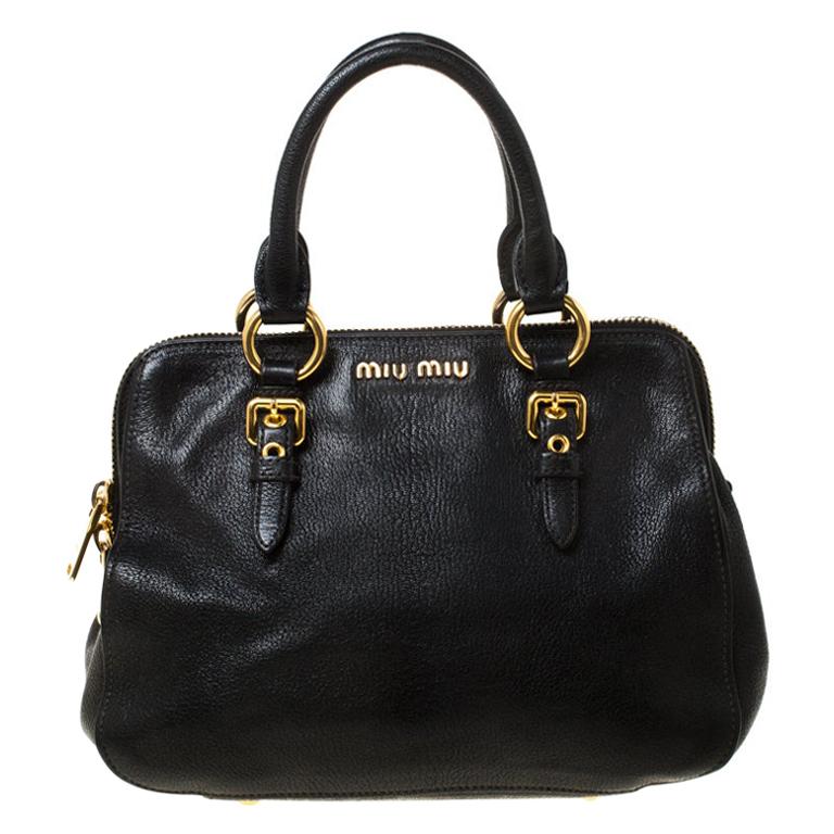 Miu Miu Black Textured Leather Satchel For Sale at 1stDibs