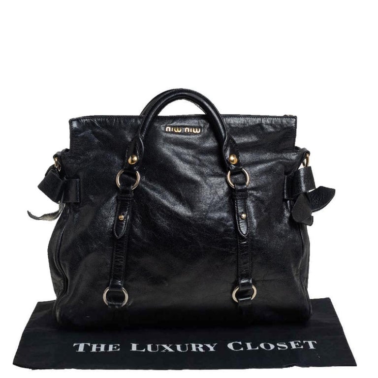 Miu Miu Black Vitello Lux Leather Bow Satchel For Sale at 1stDibs