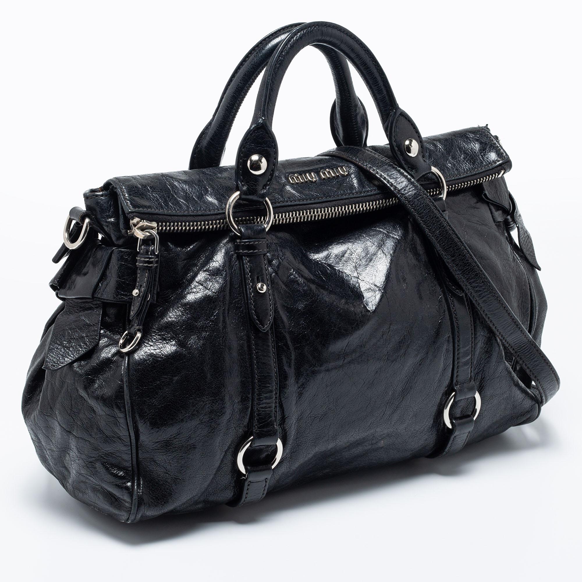 Miu Miu Black Vitello Lux Leather Bow Satchel at 1stDibs