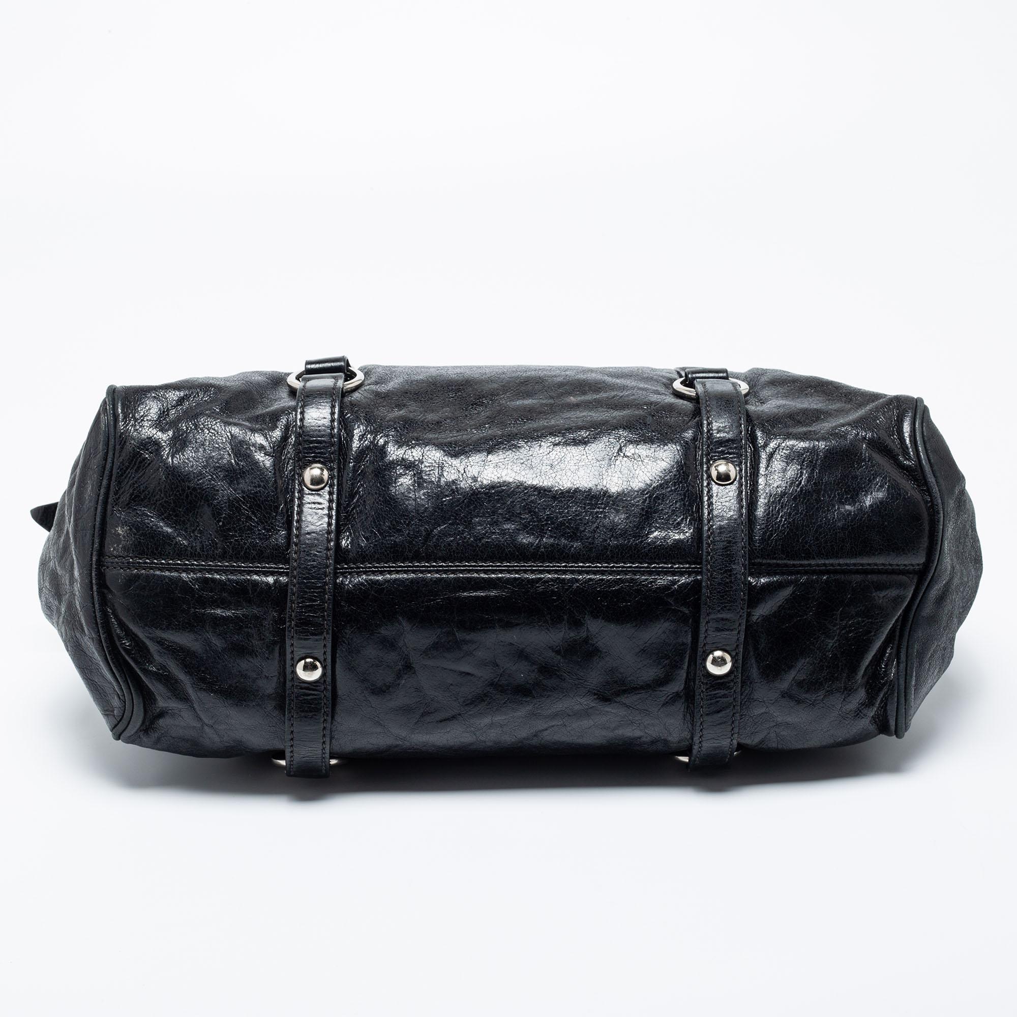 Miu Miu Black Vitello Lux Leather Bow Satchel at 1stDibs