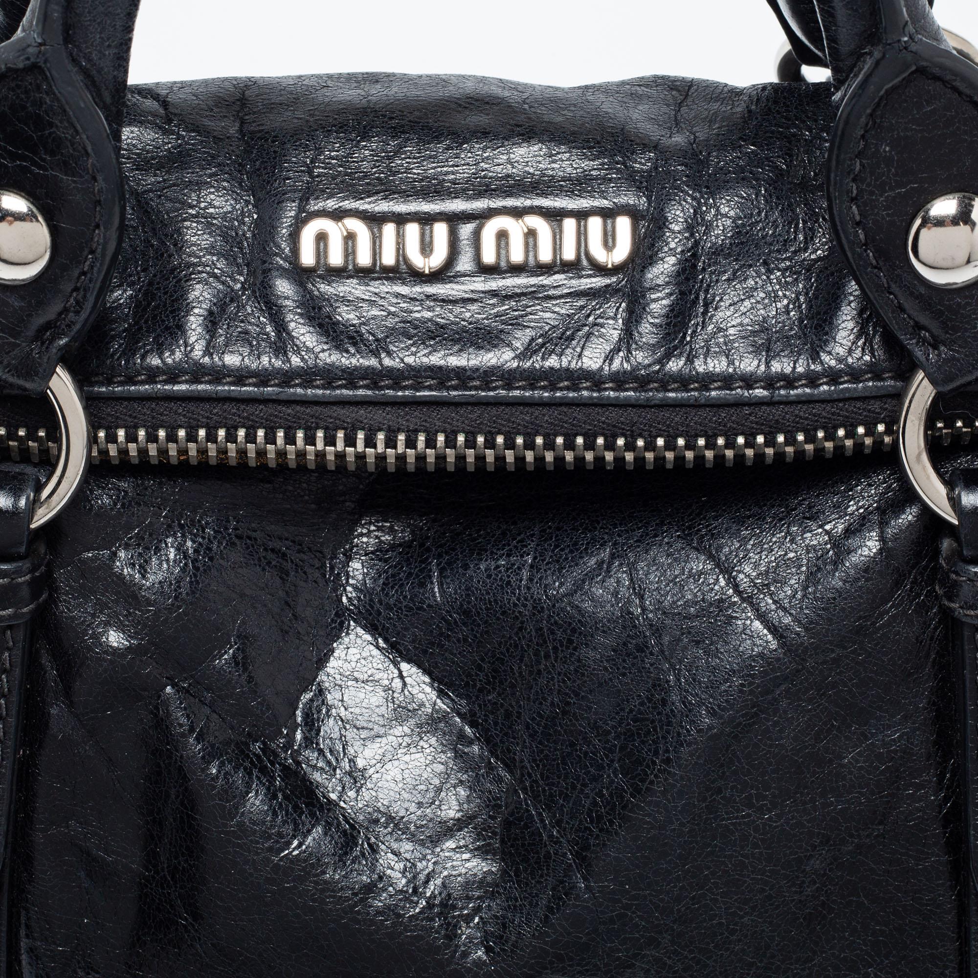 Miu Miu Black Vitello Lux Leather Bow Satchel at 1stDibs