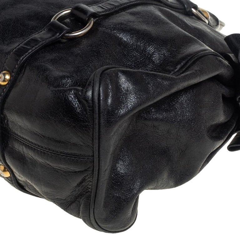Miu Miu Black Vitello Lux Leather Bow Satchel For Sale at 1stDibs