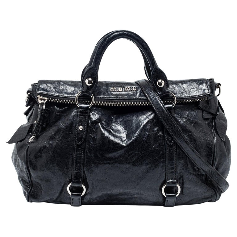 Miu Miu Black Vitello Lux Leather Bow Satchel For Sale at 1stDibs