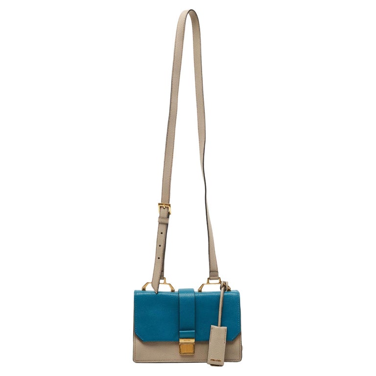 Miu Miu Blue/Beige Madras Leather Bandoliera Shoulder Bag For Sale at 1stDibs