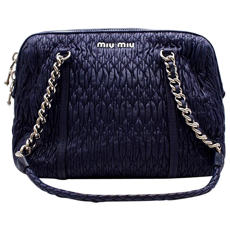 Miu Miu Blue/Navy Blue Leather Madras Shoulder Bag For Sale at 1stDibs