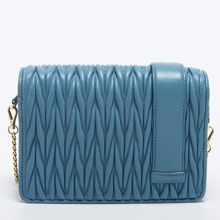 Miu Miu Blue Leather Matelasse Crystal Shoulder Bag For Sale at 1stDibs
