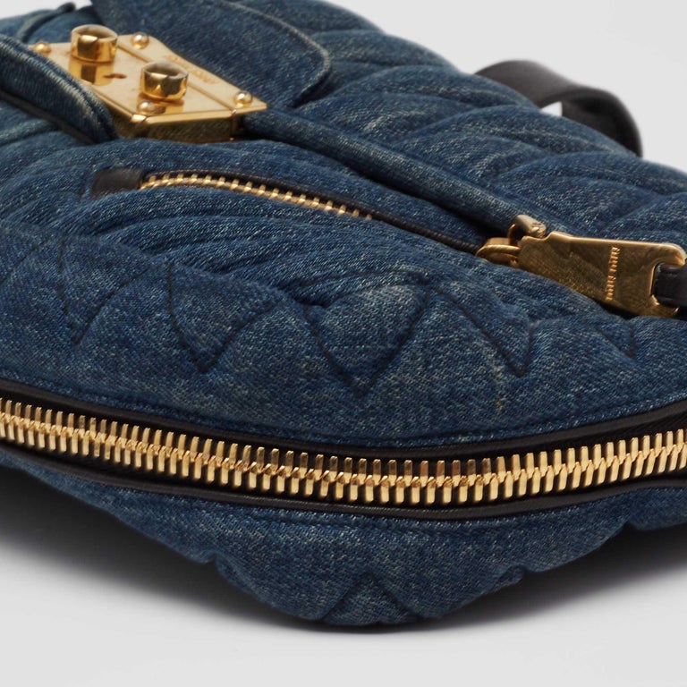 Miu Miu Blue Matelasse Denim Biker Shoulder Bag For Sale at 1stDibs