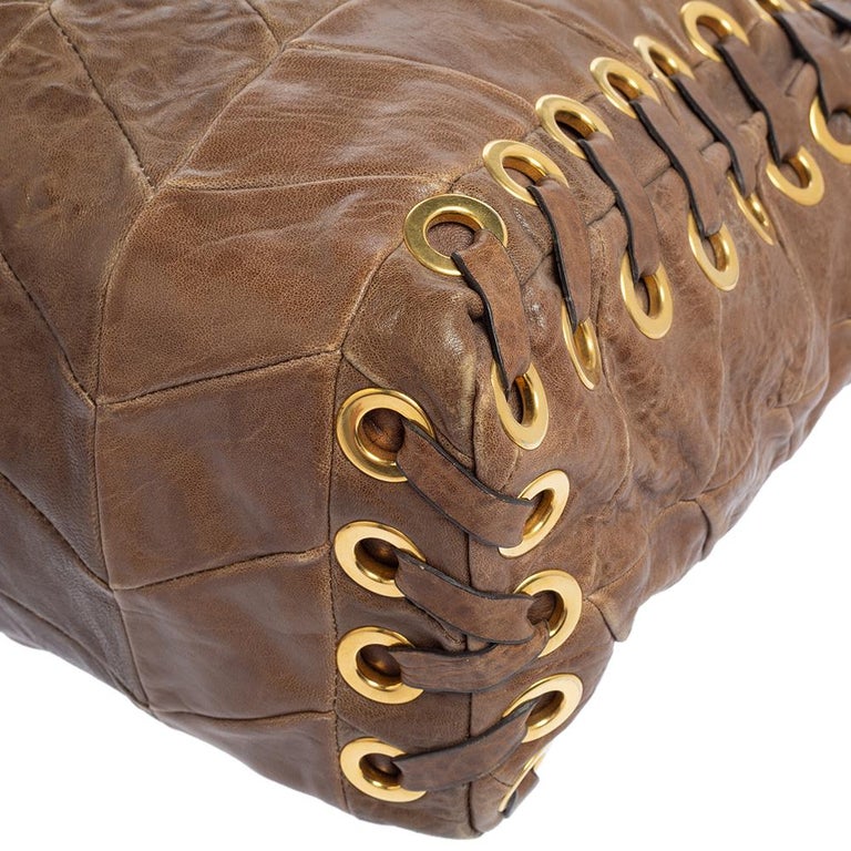 Miu Miu Brown Chevron Leather Grommet Satchel For Sale at 1stDibs