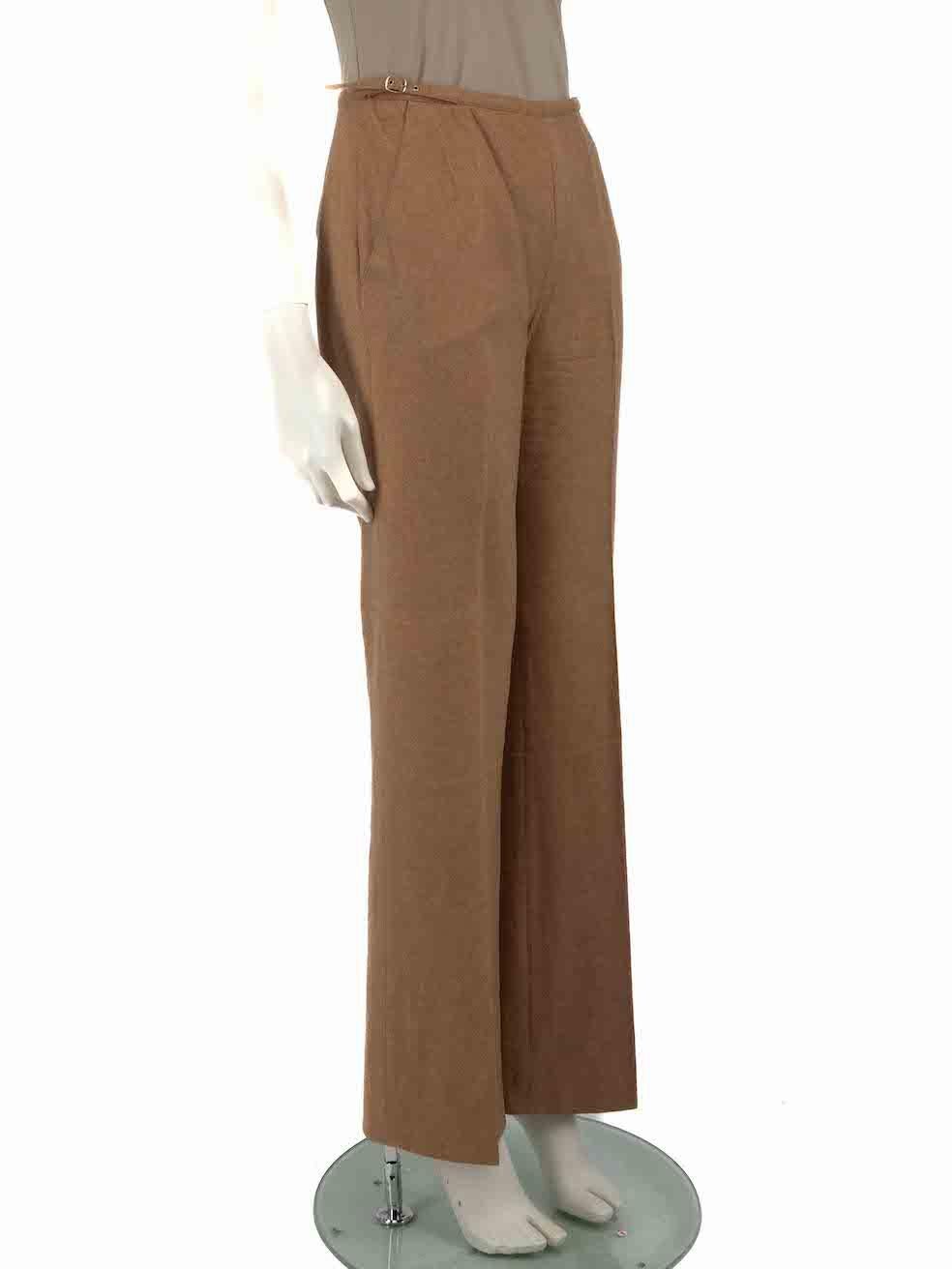 Miu Miu Camel Wool Buckle Detail Straight Leg Trousers Size XS For Sale at 1stDibs