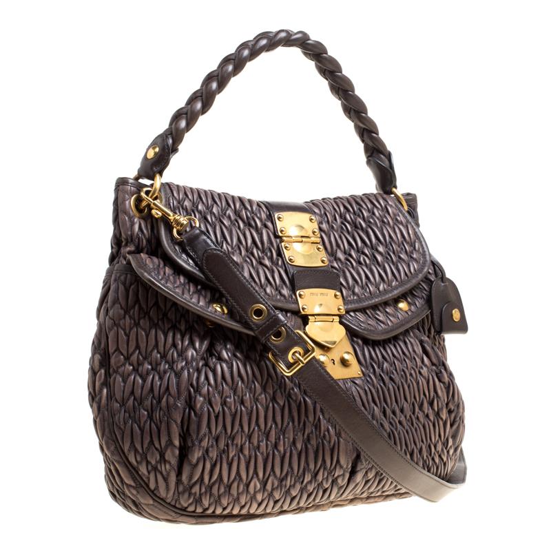 Miu Miu Choco Brown Matelasse Leather Coffer Hobo For Sale at 1stDibs ...