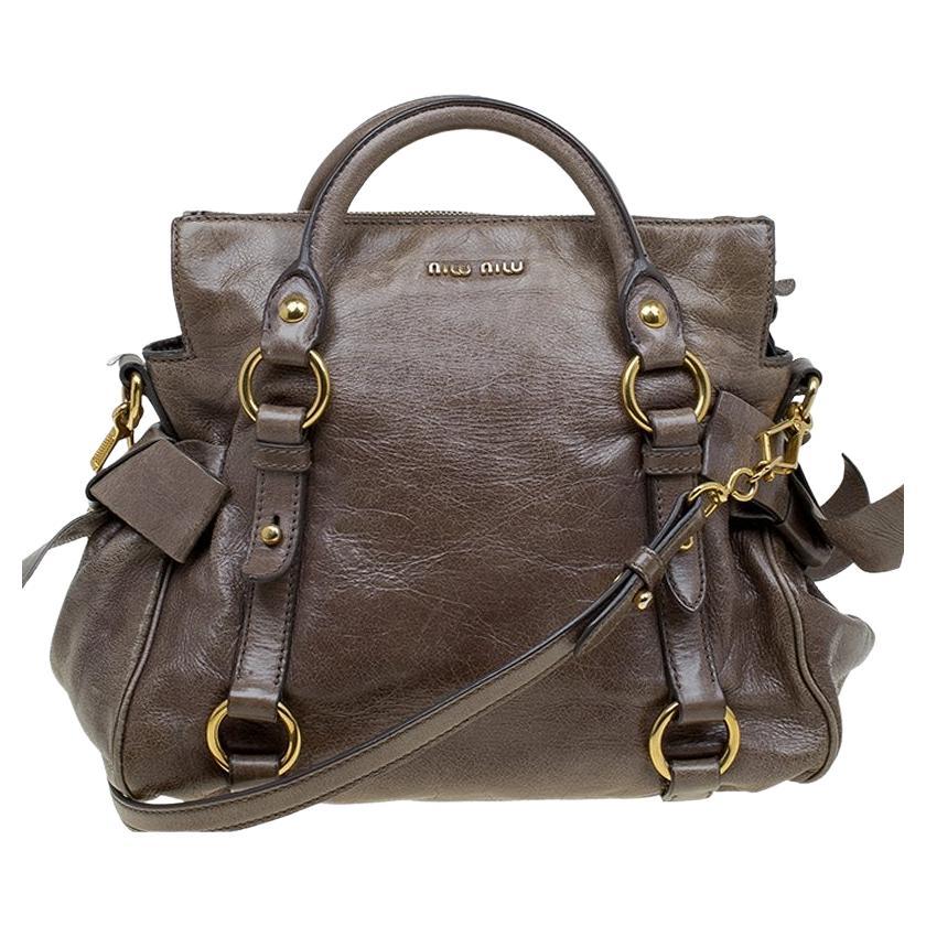 Miu Miu Grey Vitello Lux Leather Bow Top Handle Bag at 1stDibs