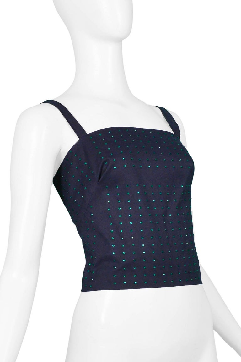 Miu Miu Dark Navy Top With Green Rhinestones For Sale at 1stDibs