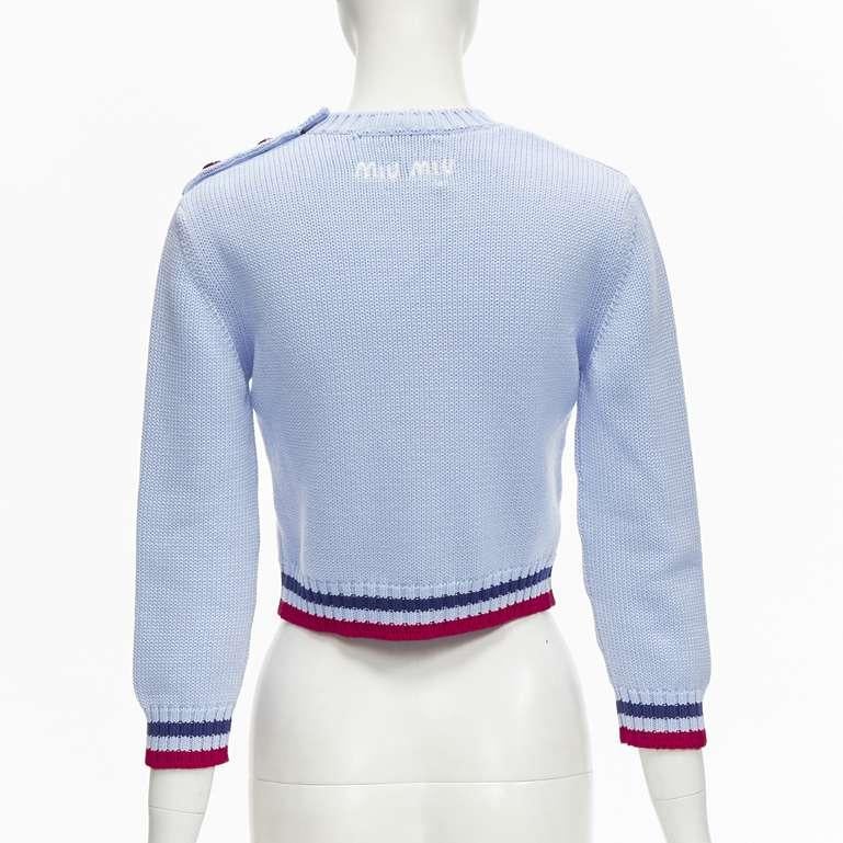 MIU MIU DISNEY Mickey Mouse powder blue red cropped sweater IT38 XS For ...