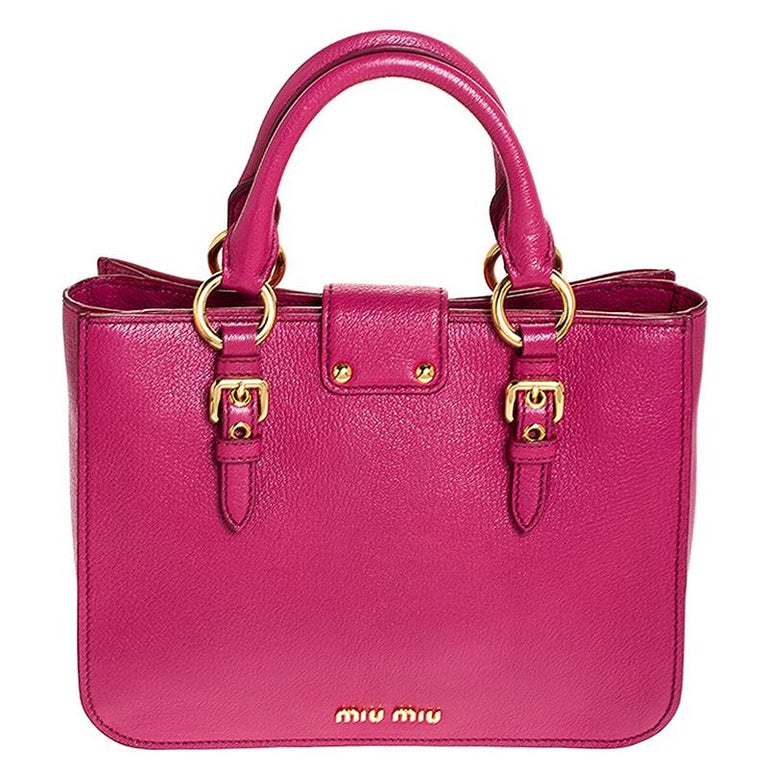 Miu Miu Fuschia Leather Medium Madras Tote at 1stDibs