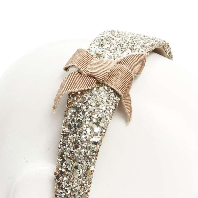 MIU MIU gold glitter frayed edge grosgrain bow wide headband For Sale ...