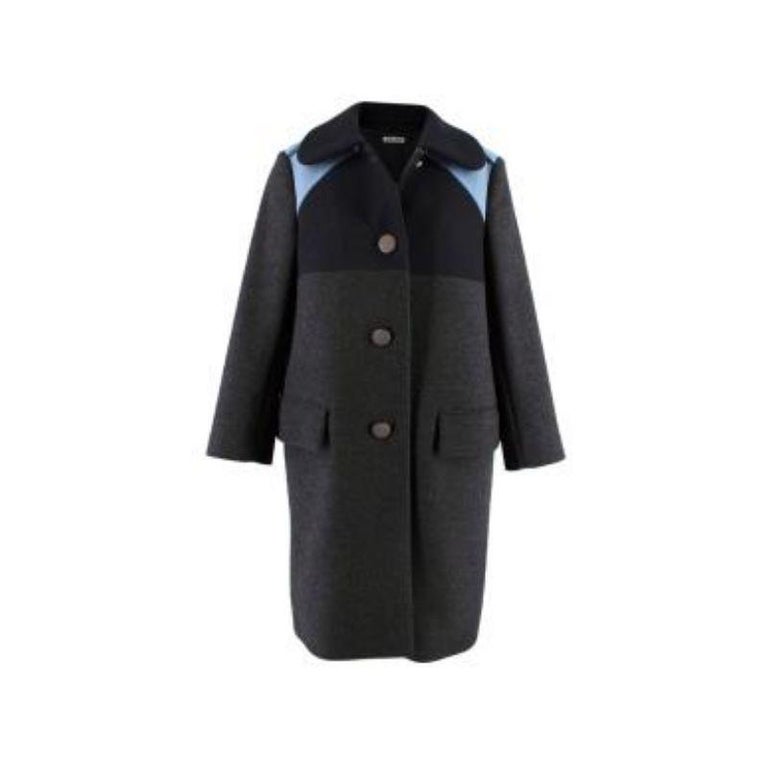 Miu Miu Grey and Blue Wool Blend Single Breasted Coat For Sale at 1stDibs