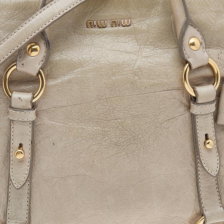 Miu Miu Grey Vitello Lux Leather Bow Satchel For Sale at 1stDibs